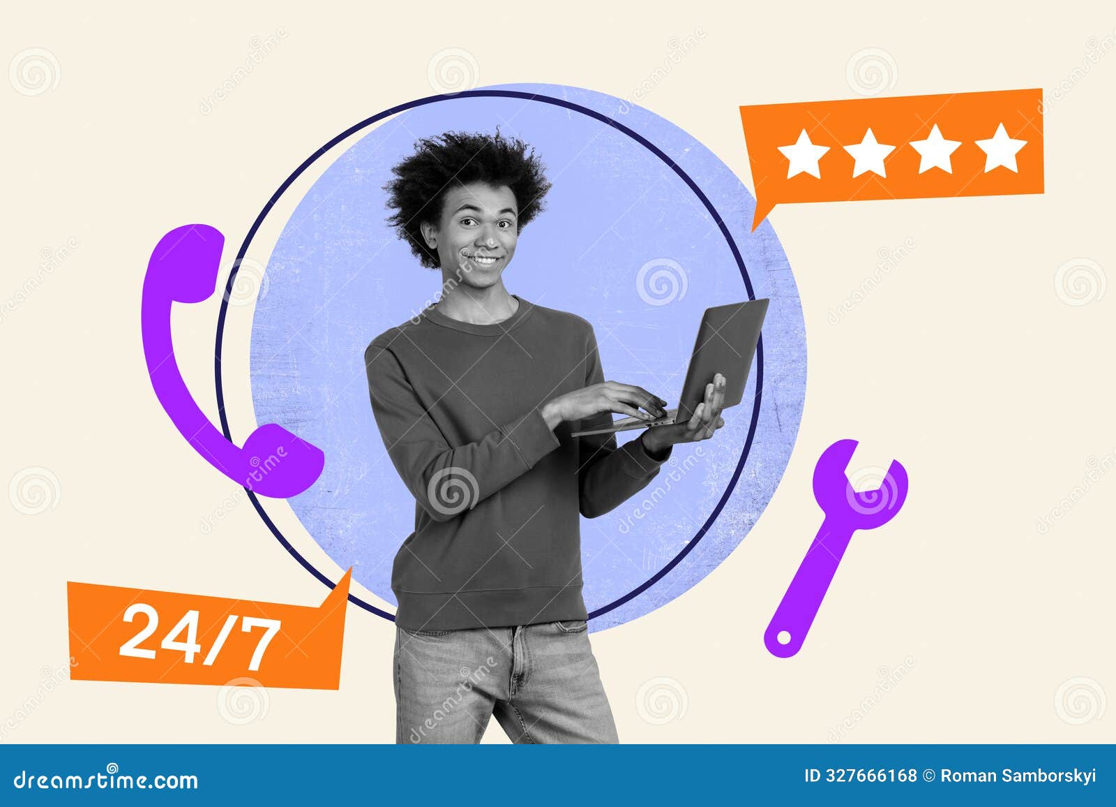 Creative Collage Picture Young Man Laptop Browsing Programmer ...