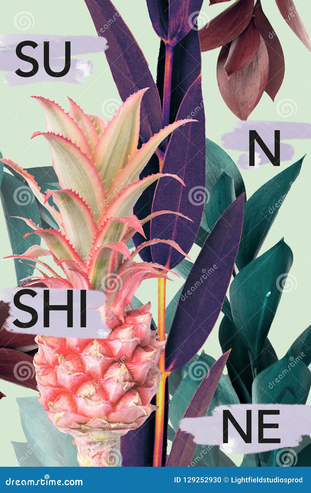 Creative Collage with Pineapple Leaves Stock Photo - Image of ...