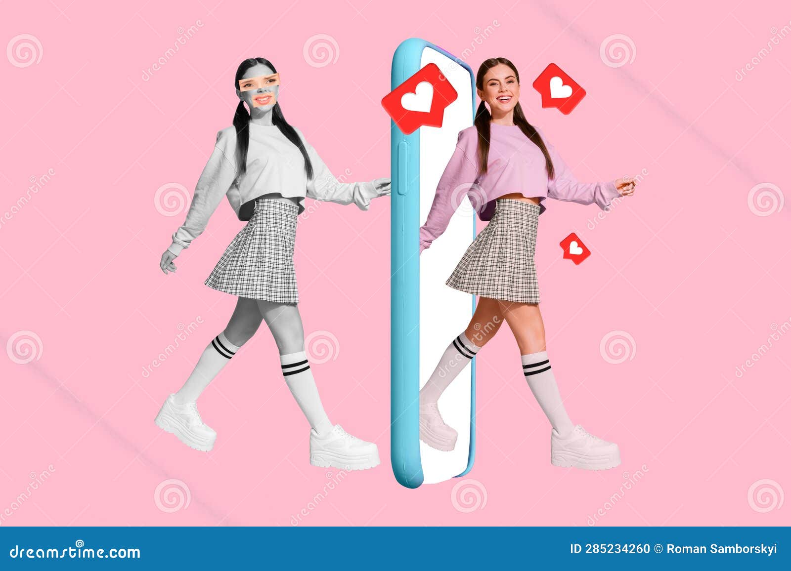 Creative Collage Poster Banner of Lady Influencer Retouch Herself Using ...