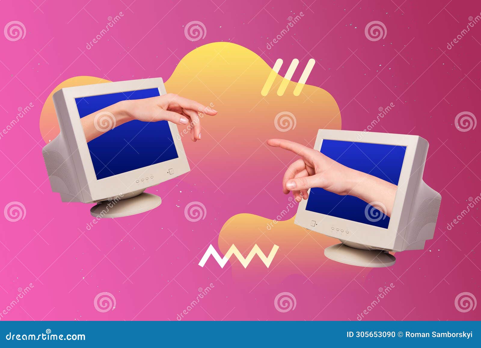 Creative Collage Poster Image Two Computer Pc Monitors Screen Displays ...