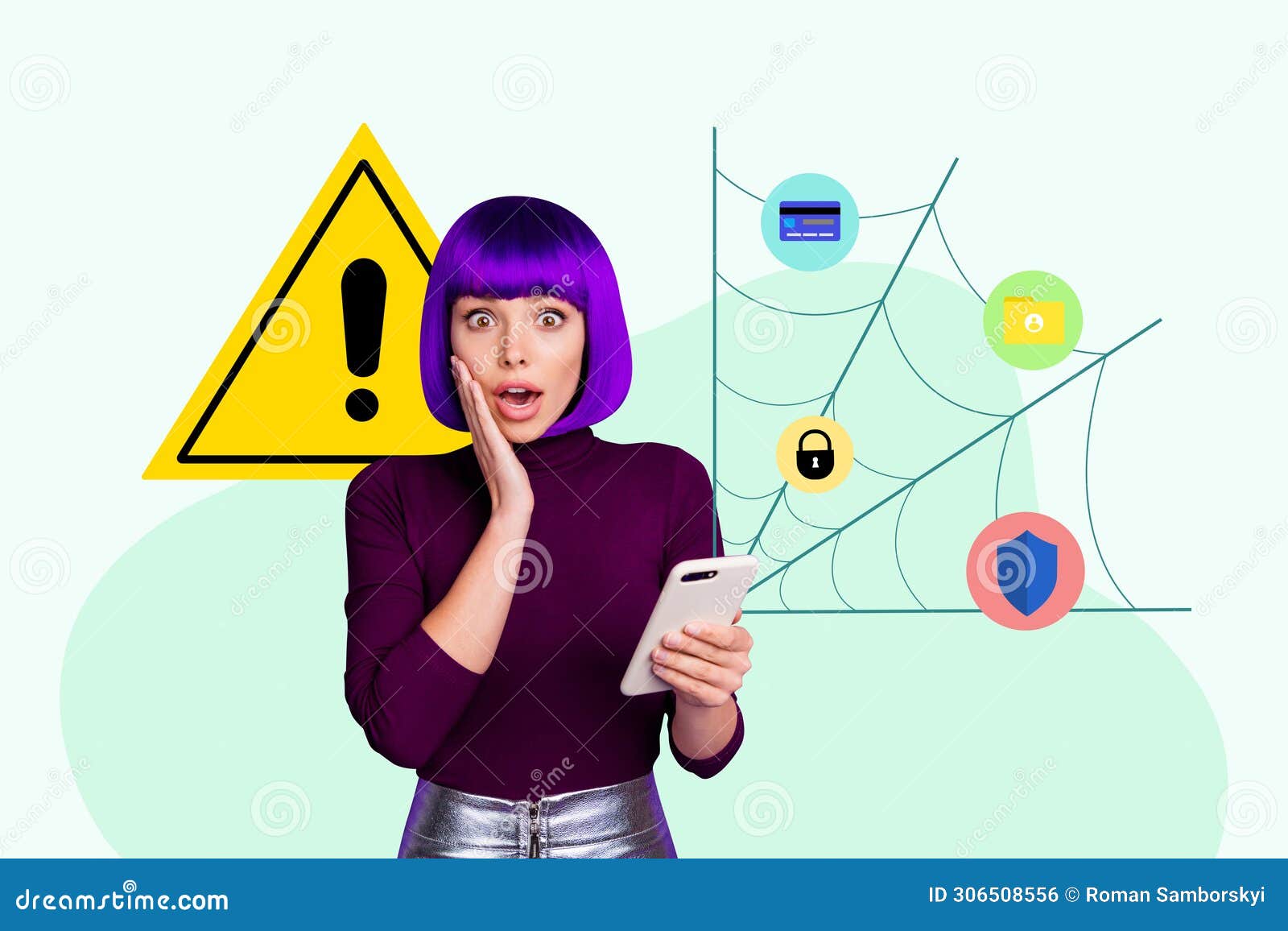 Creative Collage Poster Image Young Scared Impressed Woman Shock ...