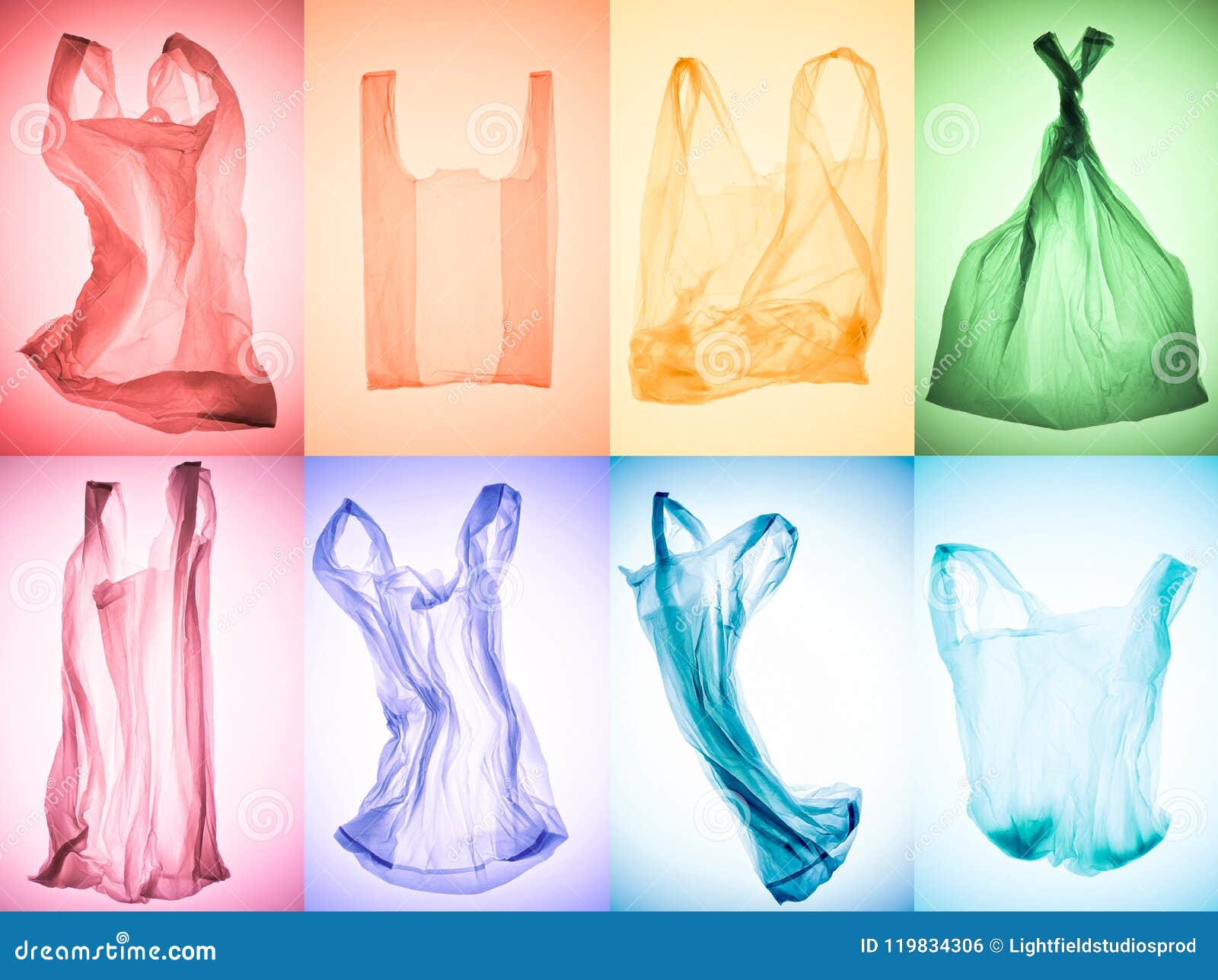 Creative Collage of Various Crumpled Colorful Plastic Bags Stock Photo ...