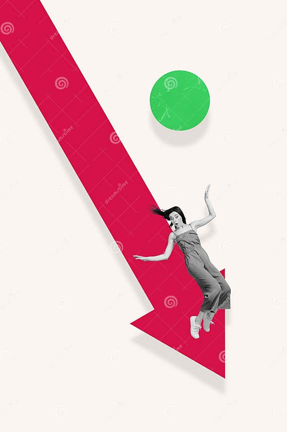 Creative Collage Vertical Poster Banner Falling Young Girl Red Arrow ...