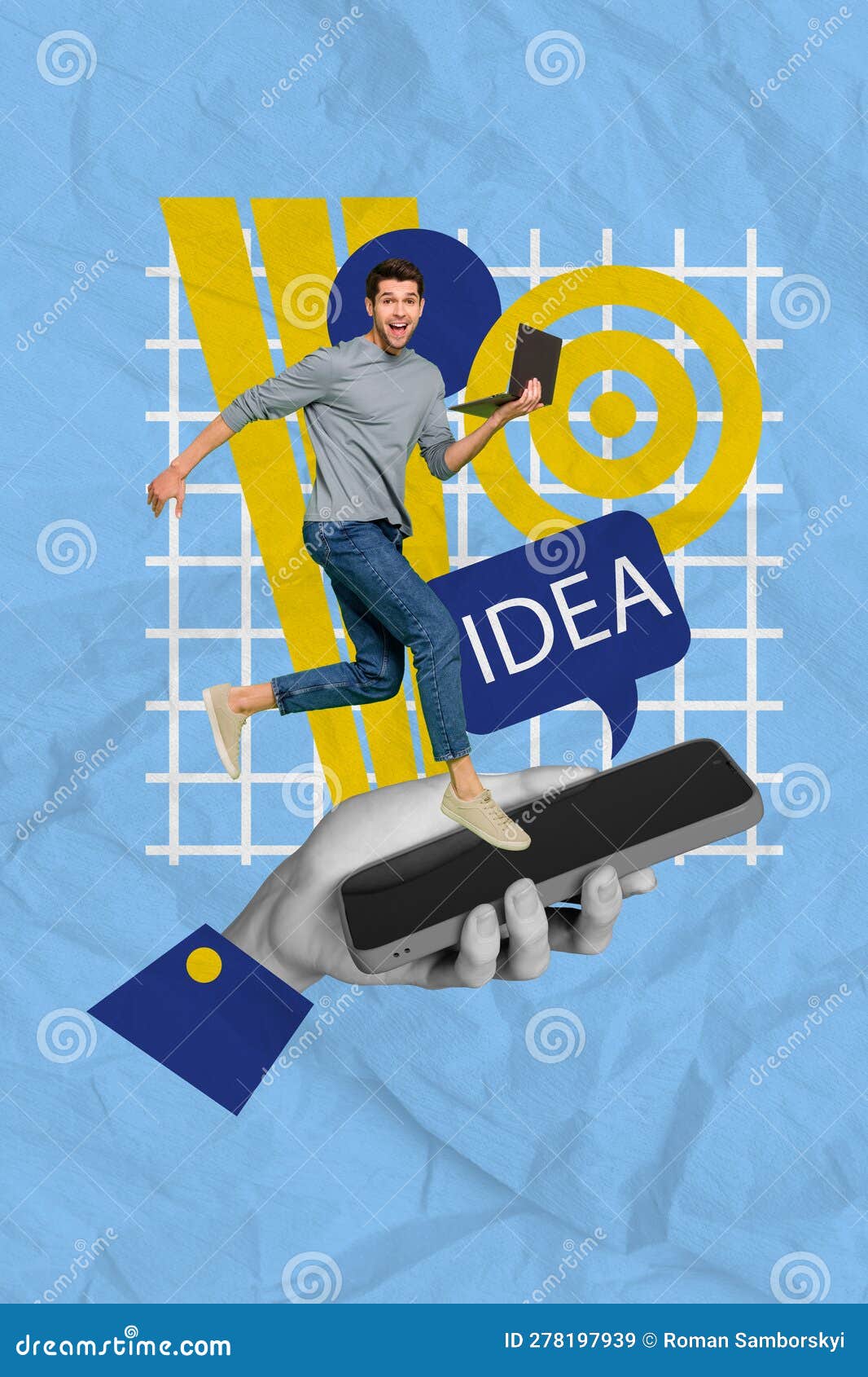 Creative Collage of Young Excited Funny Man Programmer Has Idea Online ...