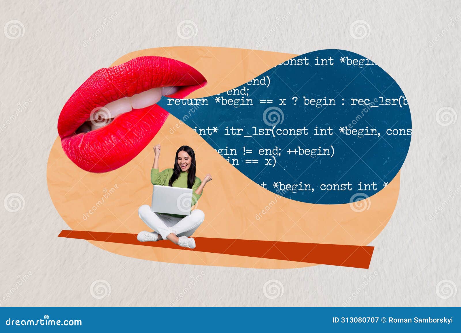 Creative Collage of Young Frontend Programmer Woman Netbook Celebrate ...