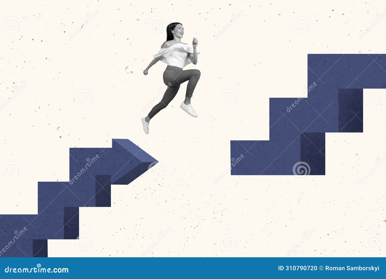 Creative Collage Young Jumping Girl Persistent Determined Target ...