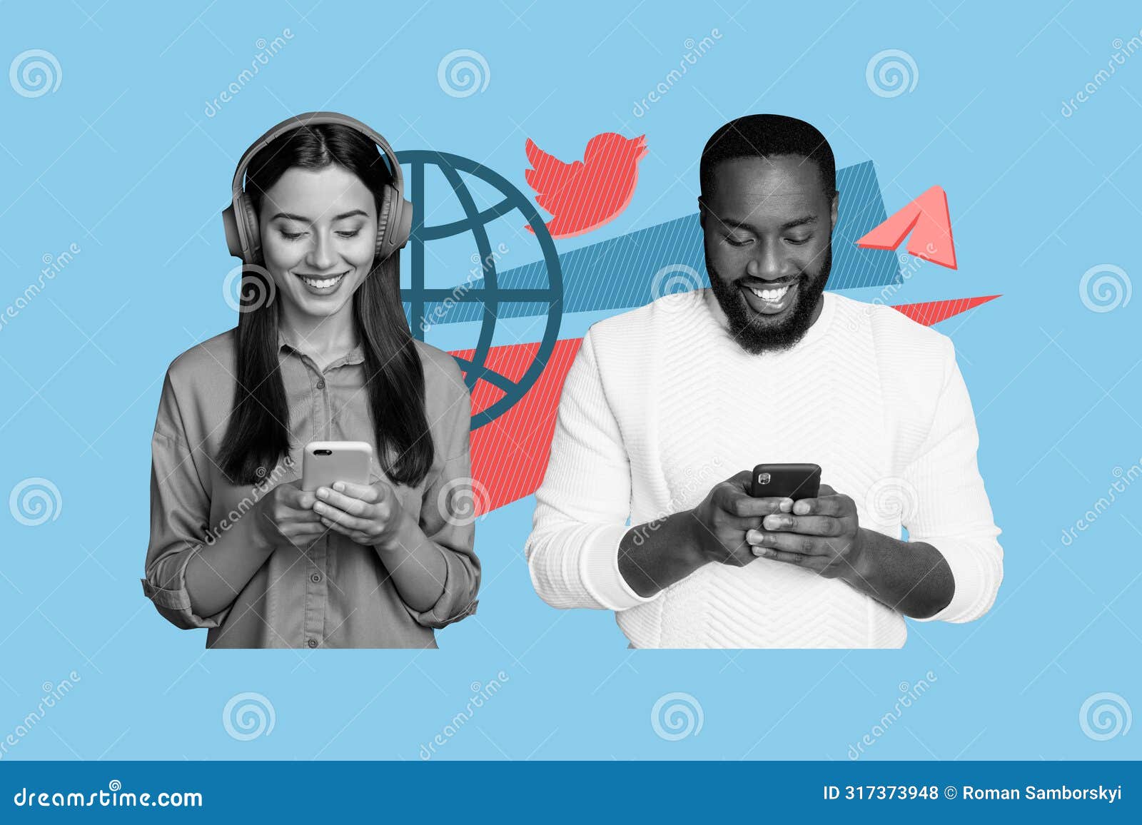 Creative Collage Young Smiling People Social Media Users Twitter ...