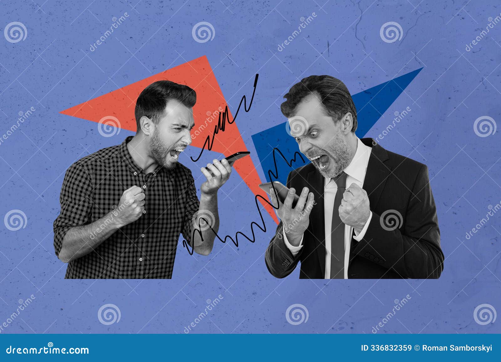 Creative Collage Young Two Men Entrepreneur Employee Argument ...