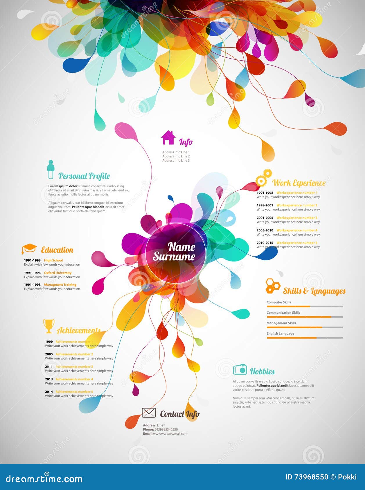 Creative, Color Rich CV / Resume Template Vector Illustration ...