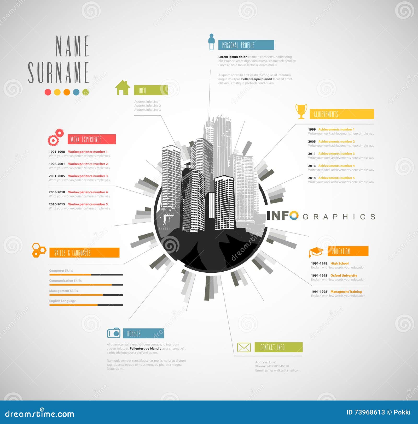 Creative, Color Rich CV / Resume Template. Stock Vector - Illustration ...