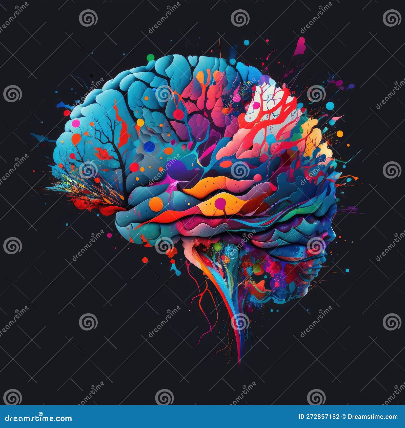 Creative Colorful Abstract Human Brain on a Dark Background. Knowledge ...