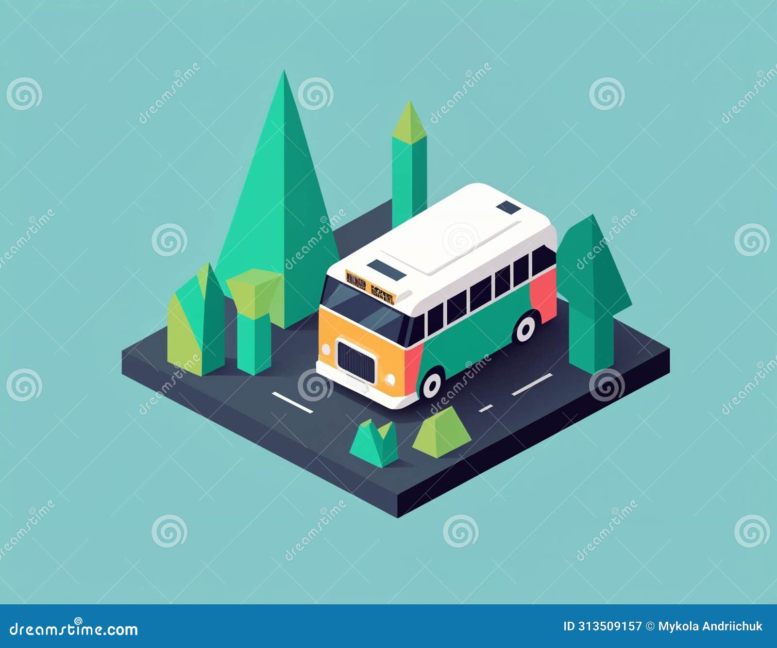 Creative Colorful Background Illustration 3d Clipart Bus Trees Stock ...