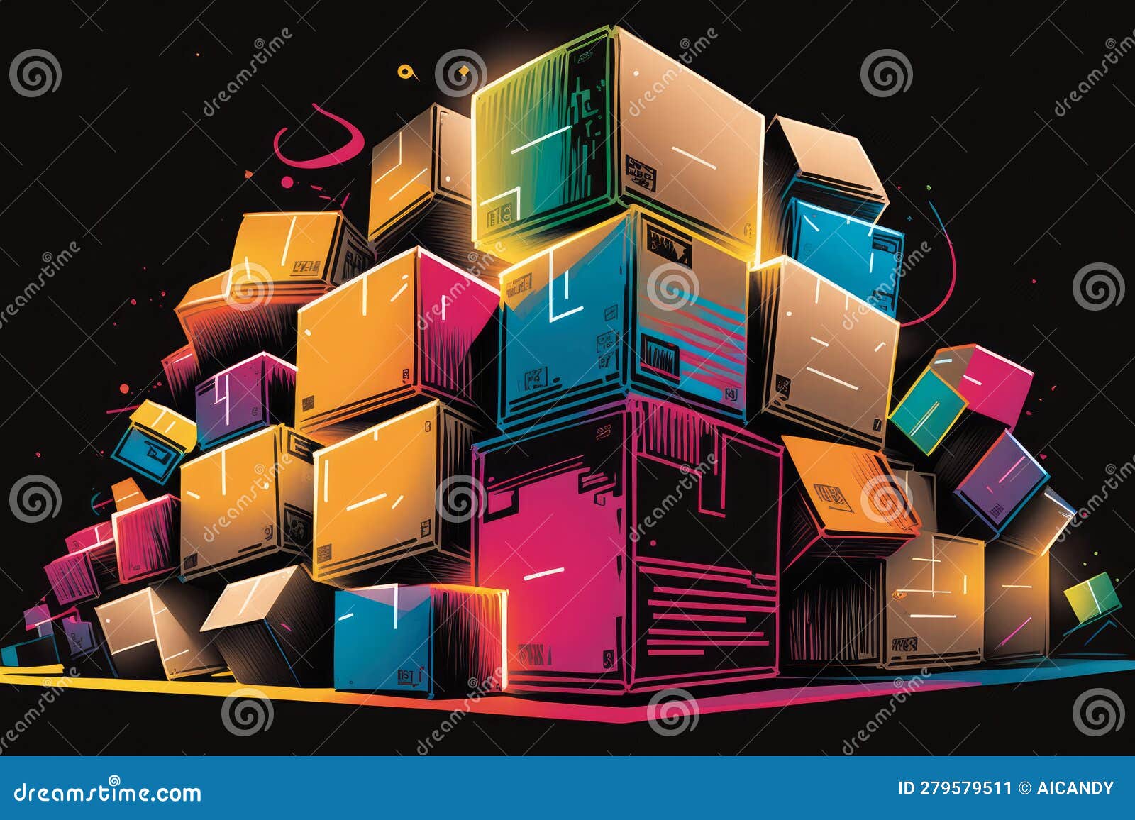 Creative and Colorful Illustration of a Stack of Cardboard Boxes with ...
