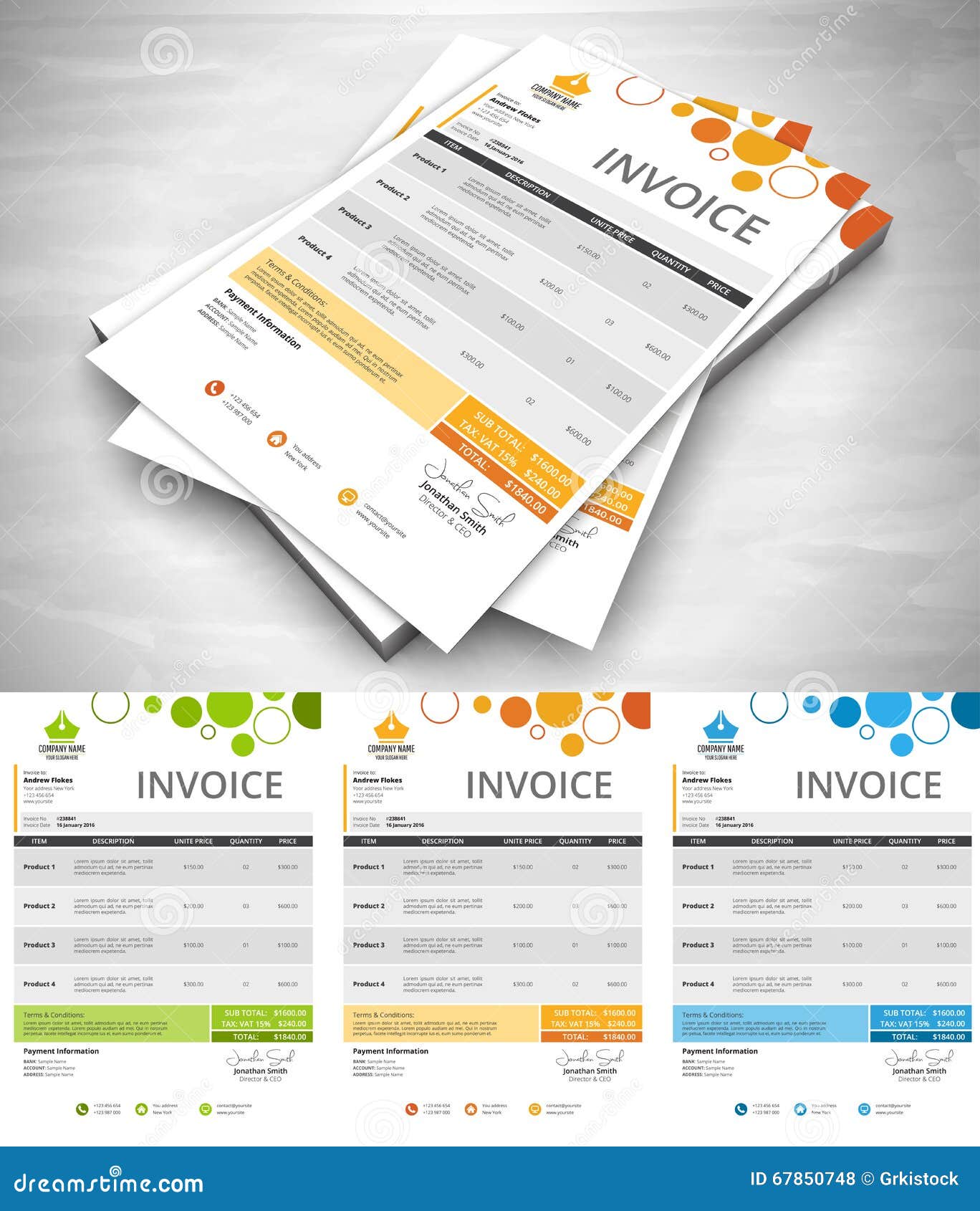 Creative Colorful Invoice stock vector. Illustration of simply - 67850748