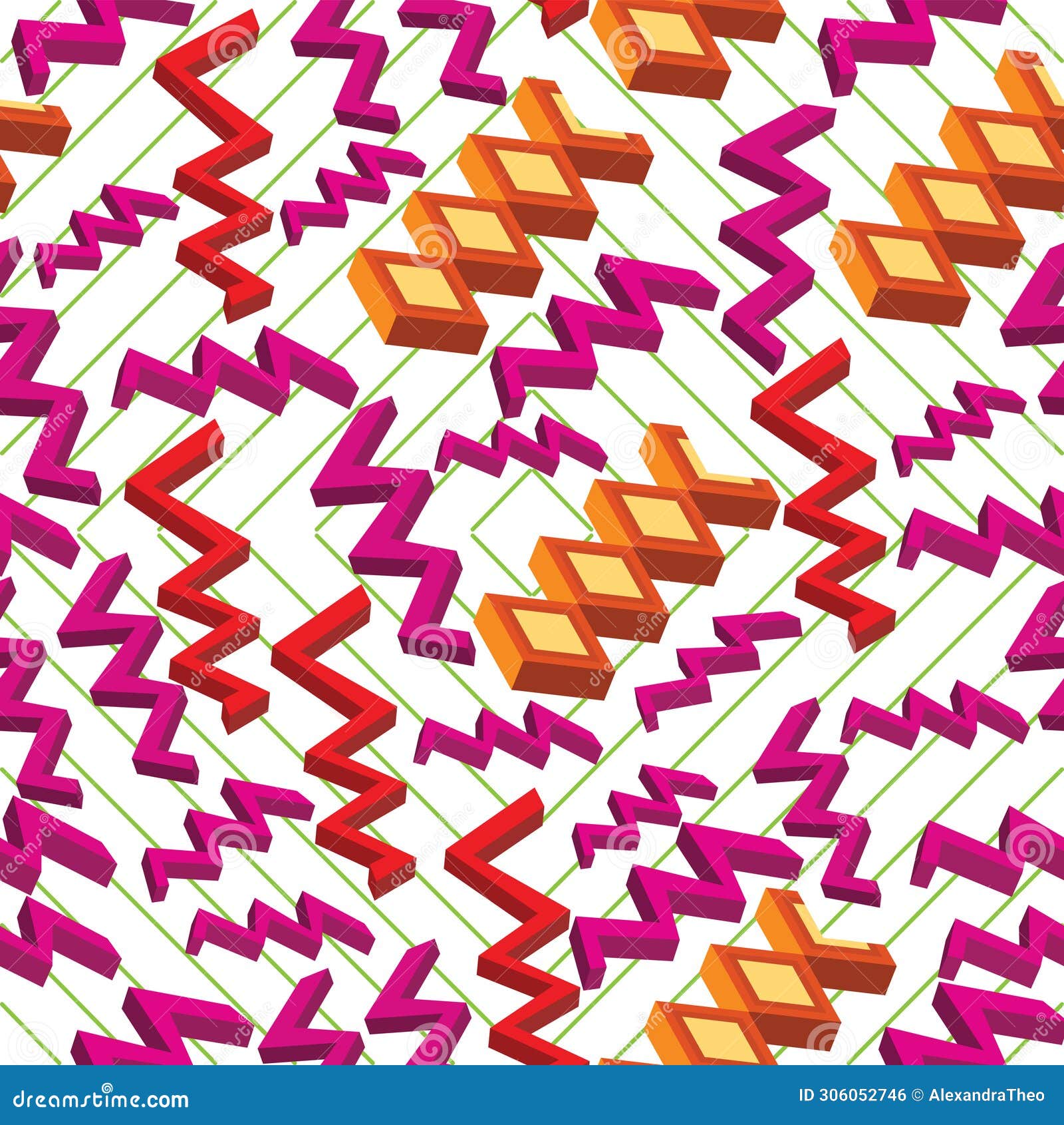 Creative Colorful Seamless Pattern with 3 Dimensional Pink Zig Zag and ...