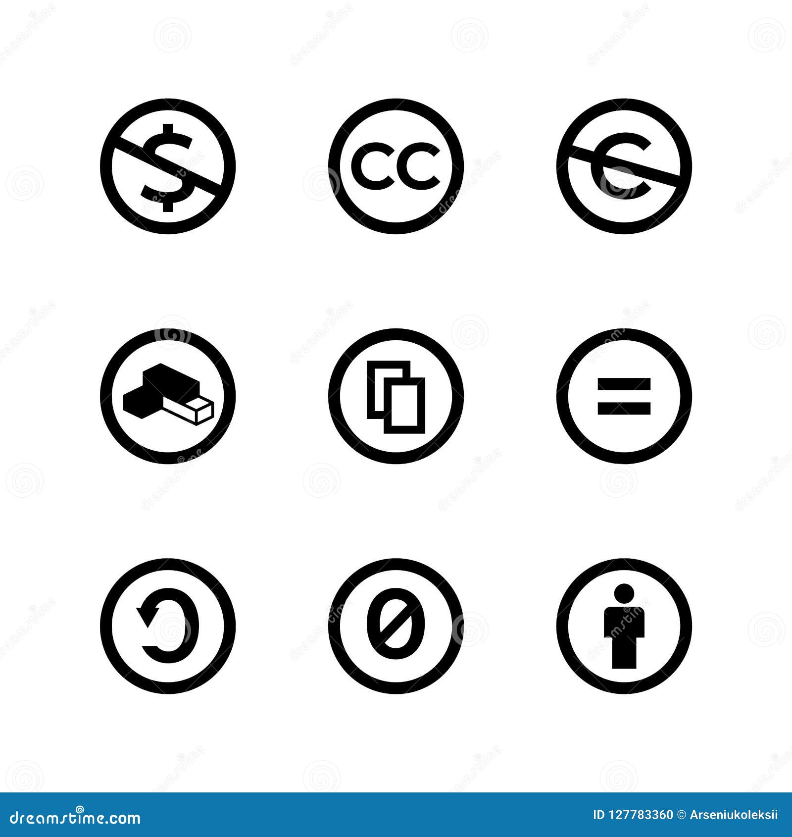 Creative Commons Public Copyright Licence Marks and Icons. Stock Vector ...