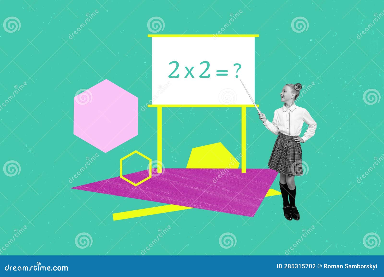 Creative Composite Collage of Funny School Girl Hold Pointer Look Board ...