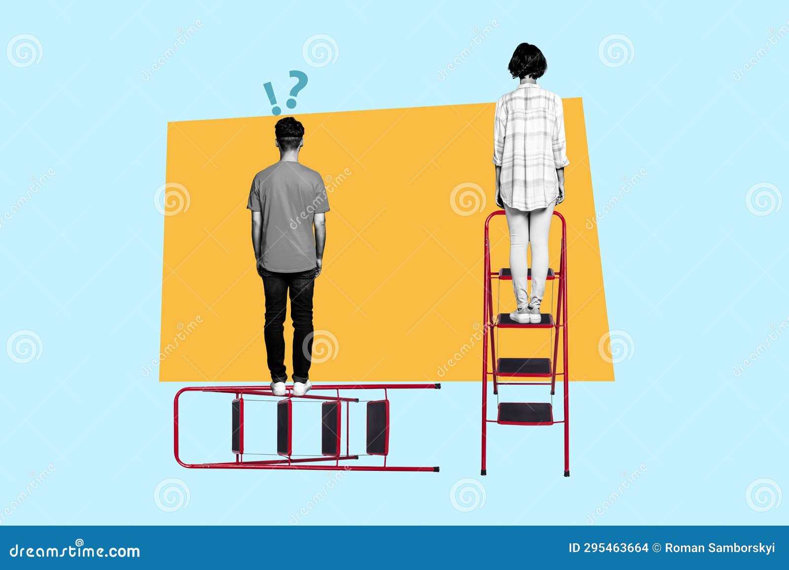 Creative Composite Photo Collage of People Stand on Ladder Look at ...