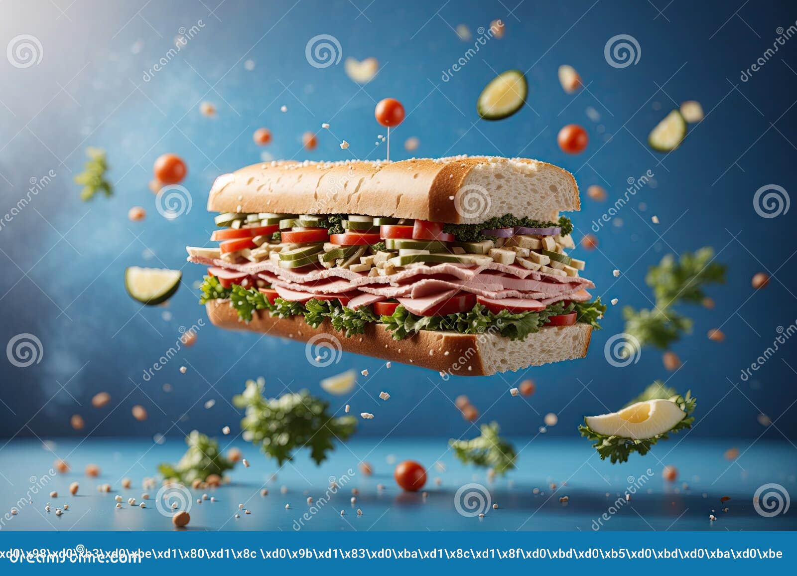 Creative Composition. Classic American Sandwich on a Light Blue ...