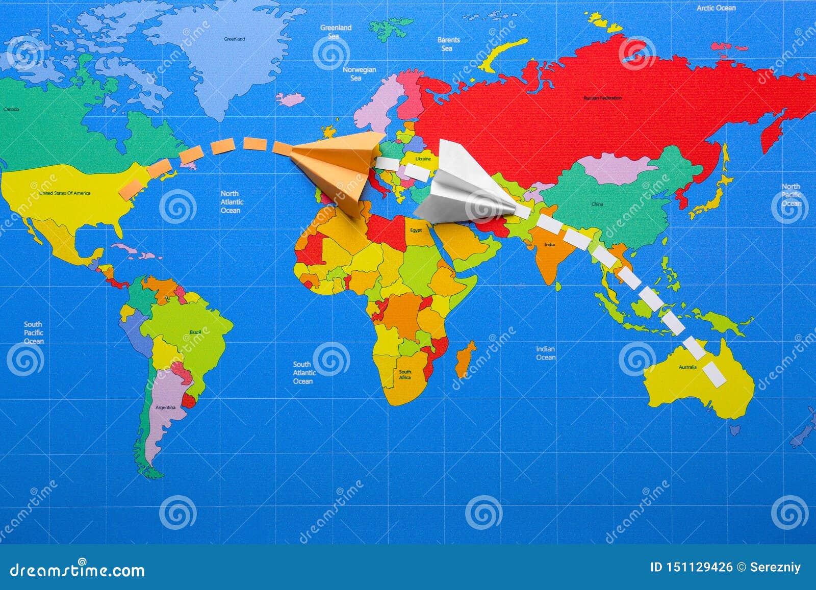 Creative Composition with Designated Routes on World Map Stock Photo ...