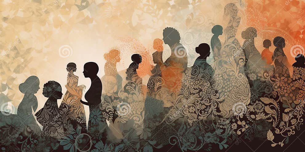 Composition People S Silhouettes, Filled with Unique Patterns and ...