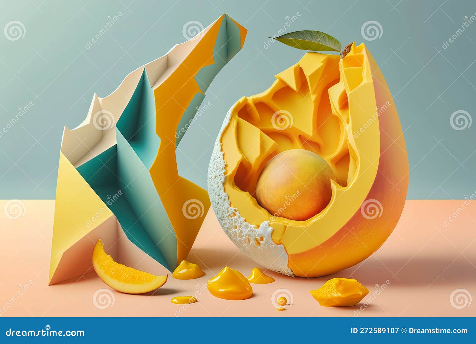 Creative Composition With Mango And Palm Leaves On Pastel Background ...