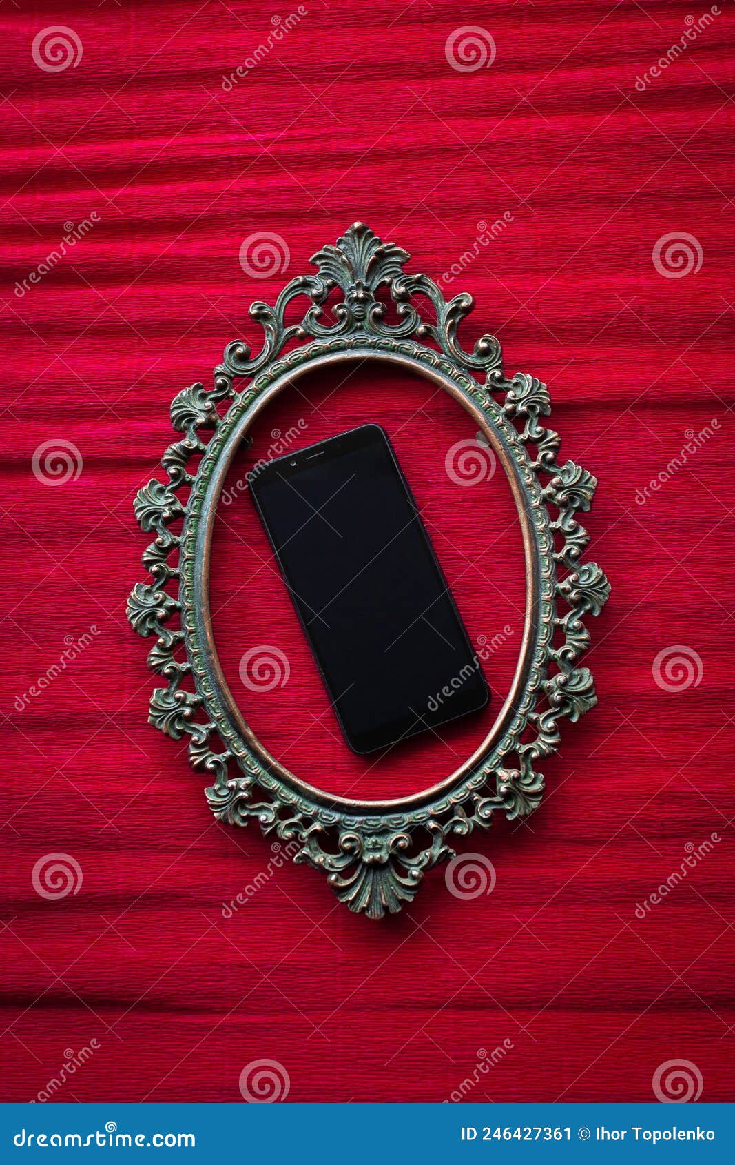 Creative Composition with a Mobile Phone in a Metal Baroque Vintage ...