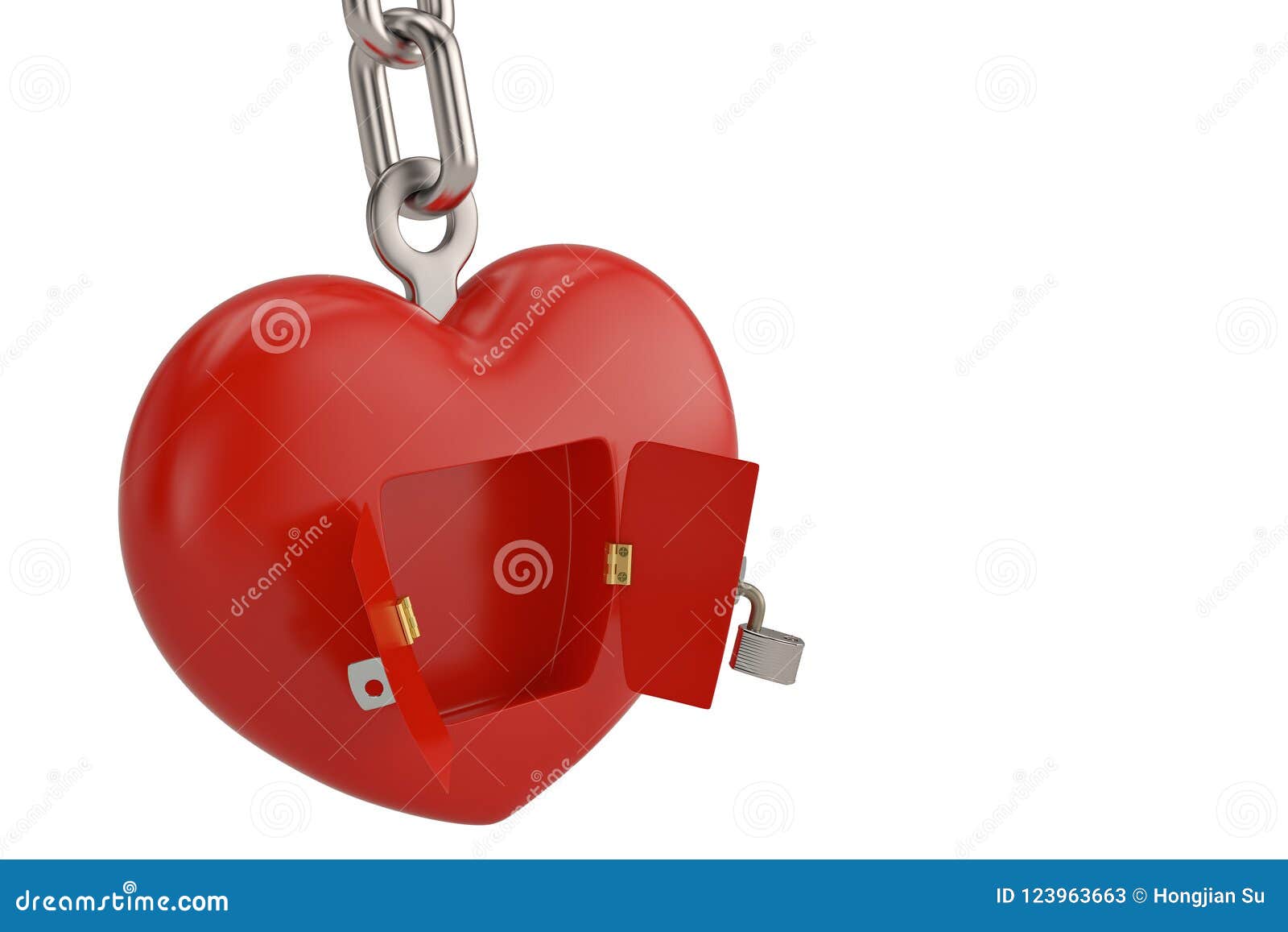 Creative Concept Chain with Open Red Heart on White Background.3D ...