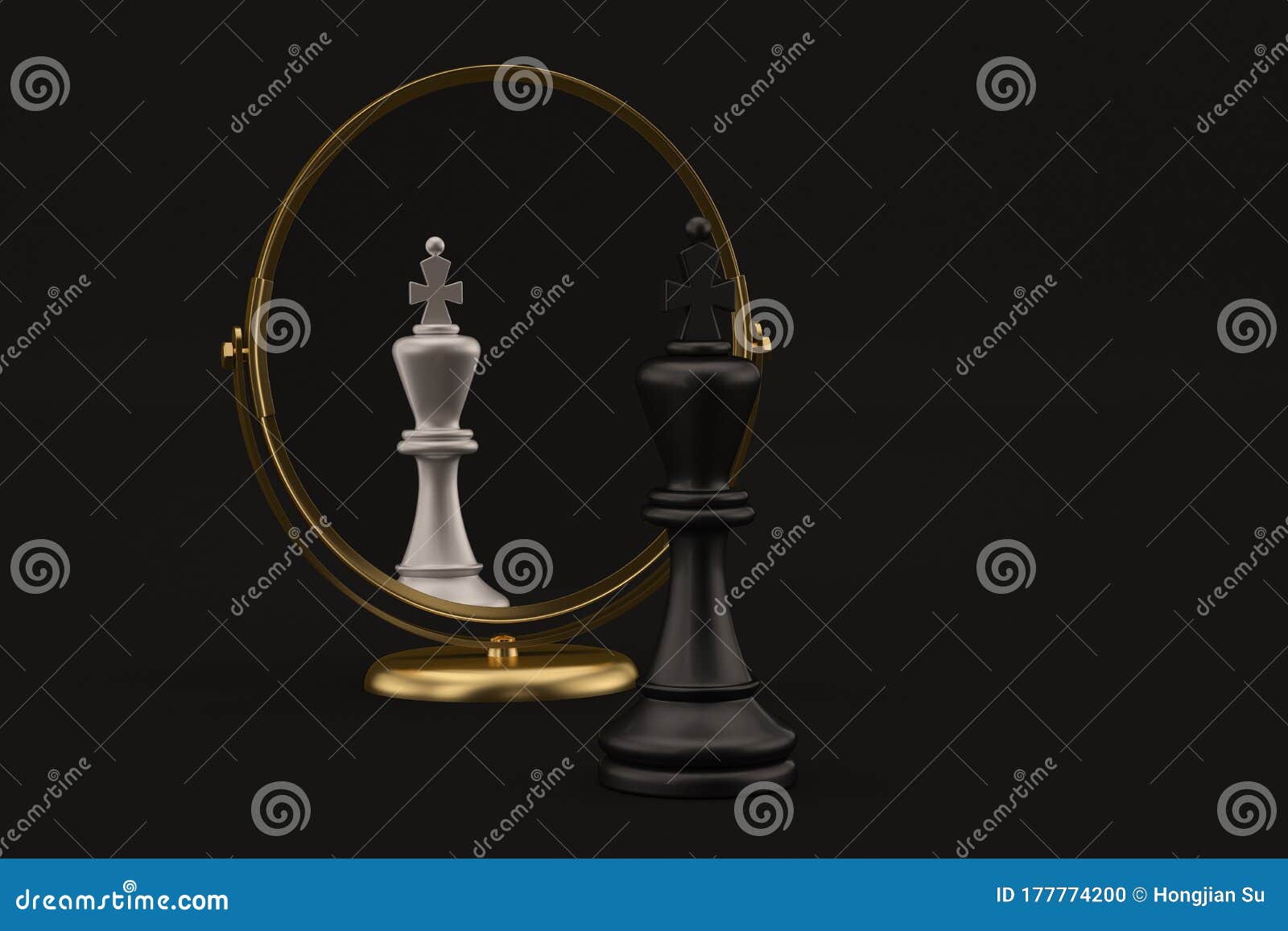 Creative Concept Chess and Mirror Isolated on White Background. 3D ...
