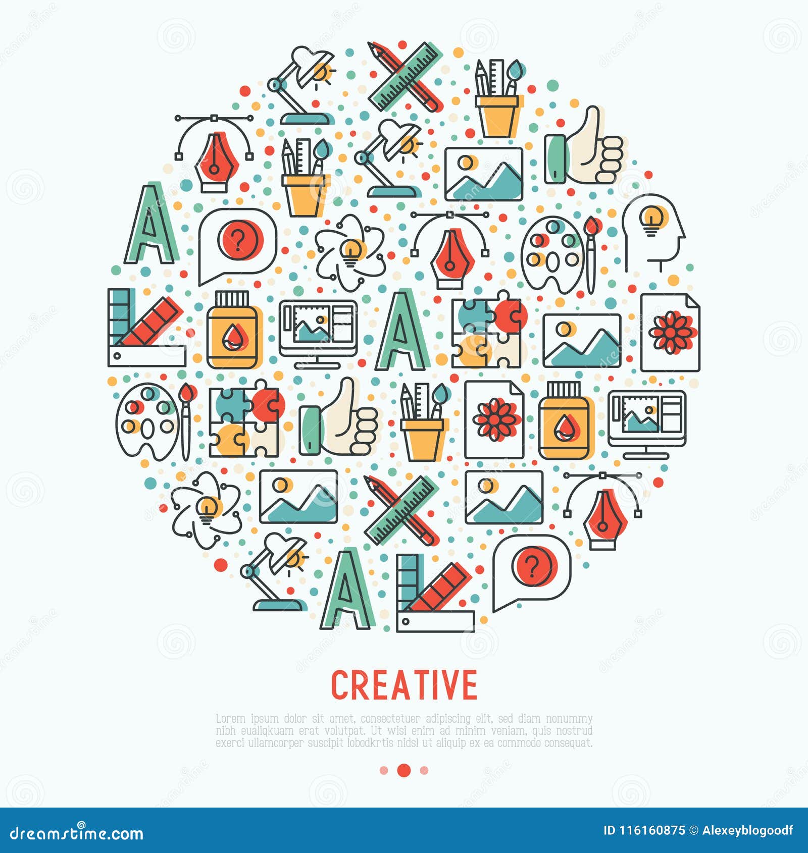 Creative Concept in Circle with Thin Line Icons Stock Vector ...