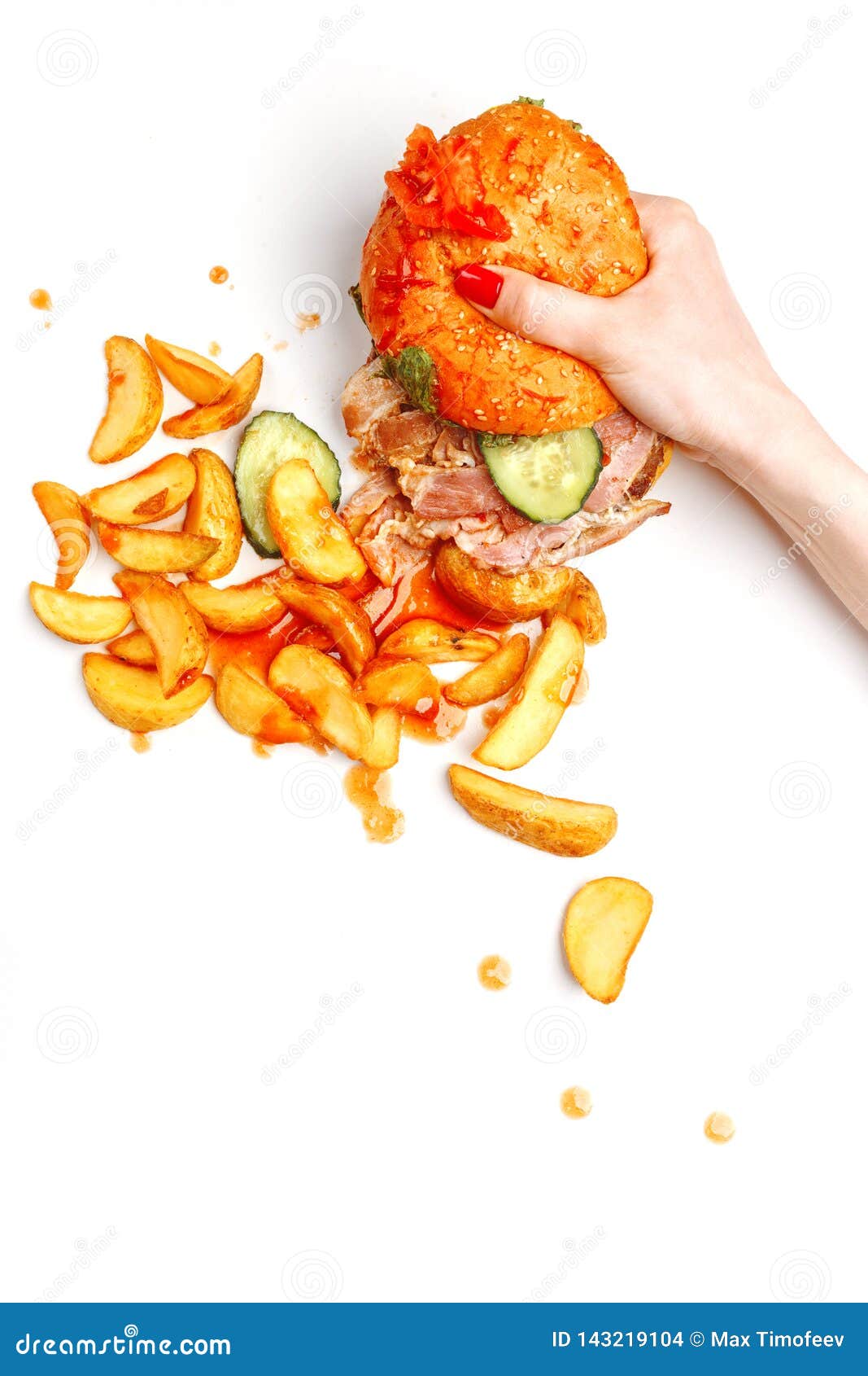 Creative Concept of Fast Food. White Background. Top Wiev Stock Photo ...