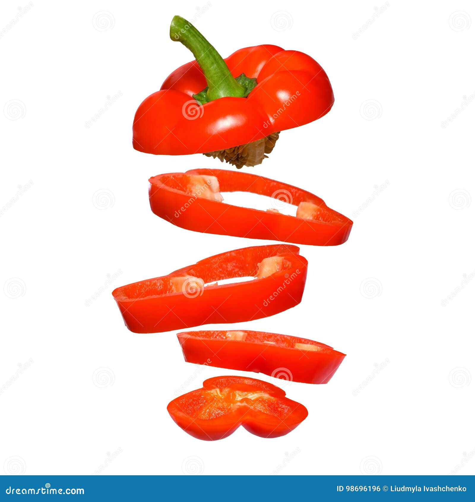 Creative Concept with Flying Red Paprika. Sliced Floating Pepper ...