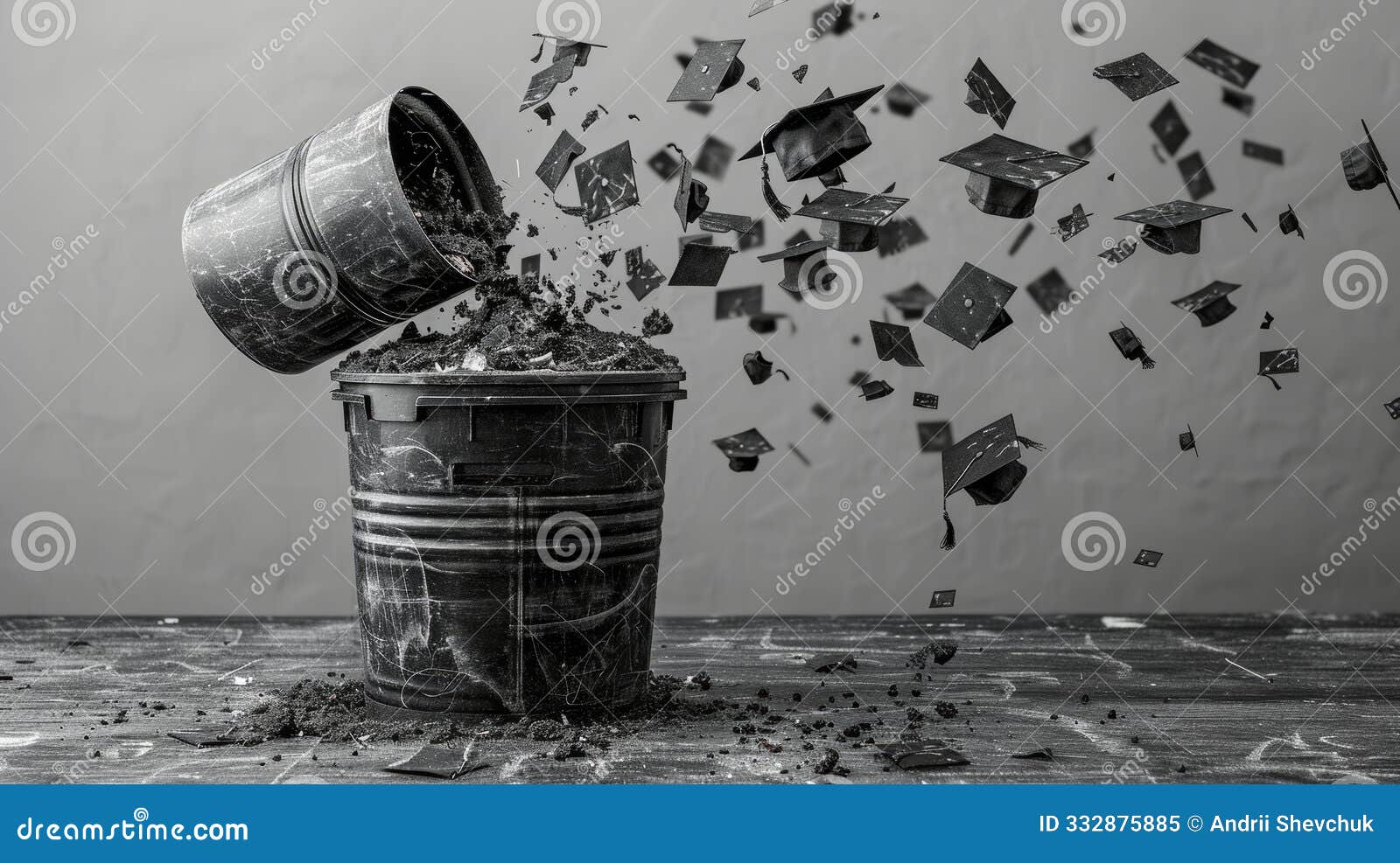 Creative Concept of Graduation Caps Exploding from a Bucket Stock ...