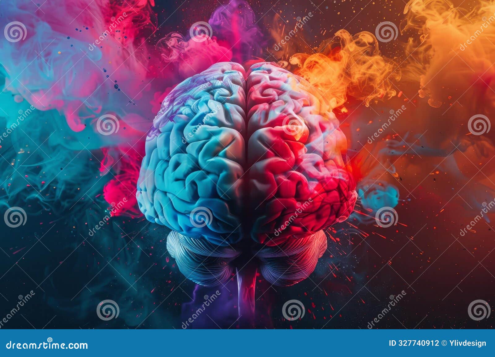 Human Brain Exploding with Colorful Smoke Representing Mental Health ...