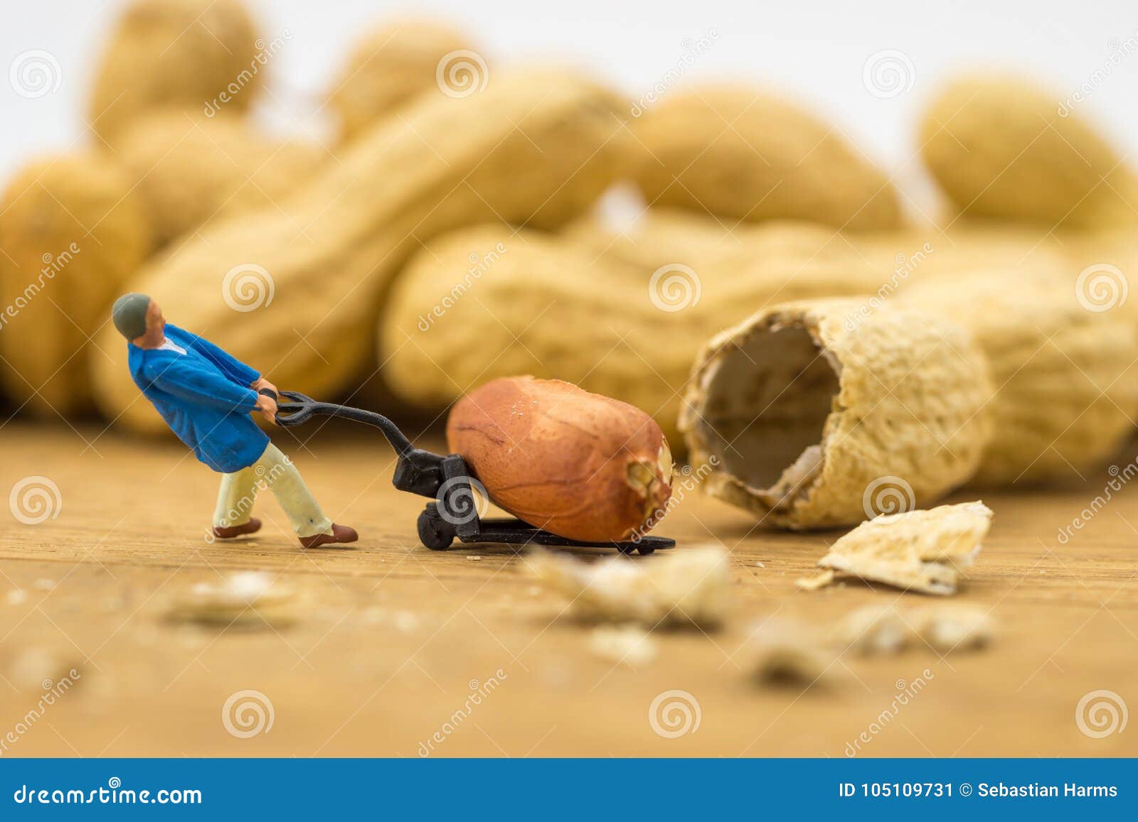 Creative Concept with Miniature People. Workers Chopping Nuts Stock ...