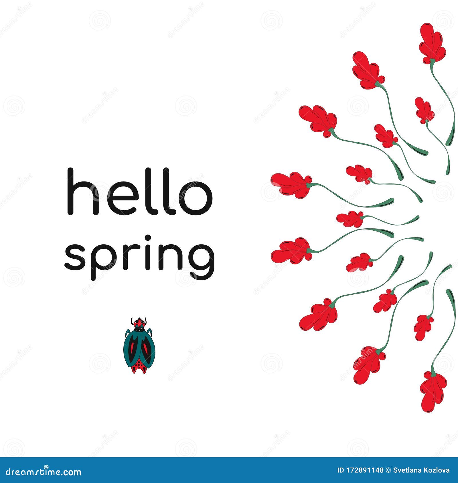 Creative Concept with the Phrase Hello Spring.red Flowers on a White ...