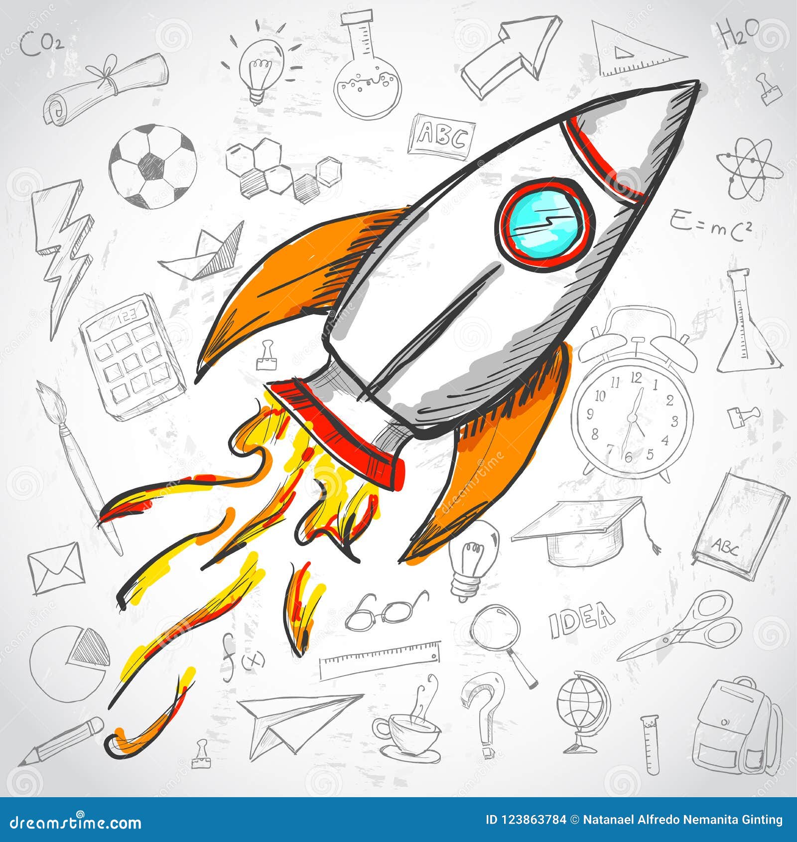 Creative Concept. Rocket Launch Education Doodles Background Stock ...