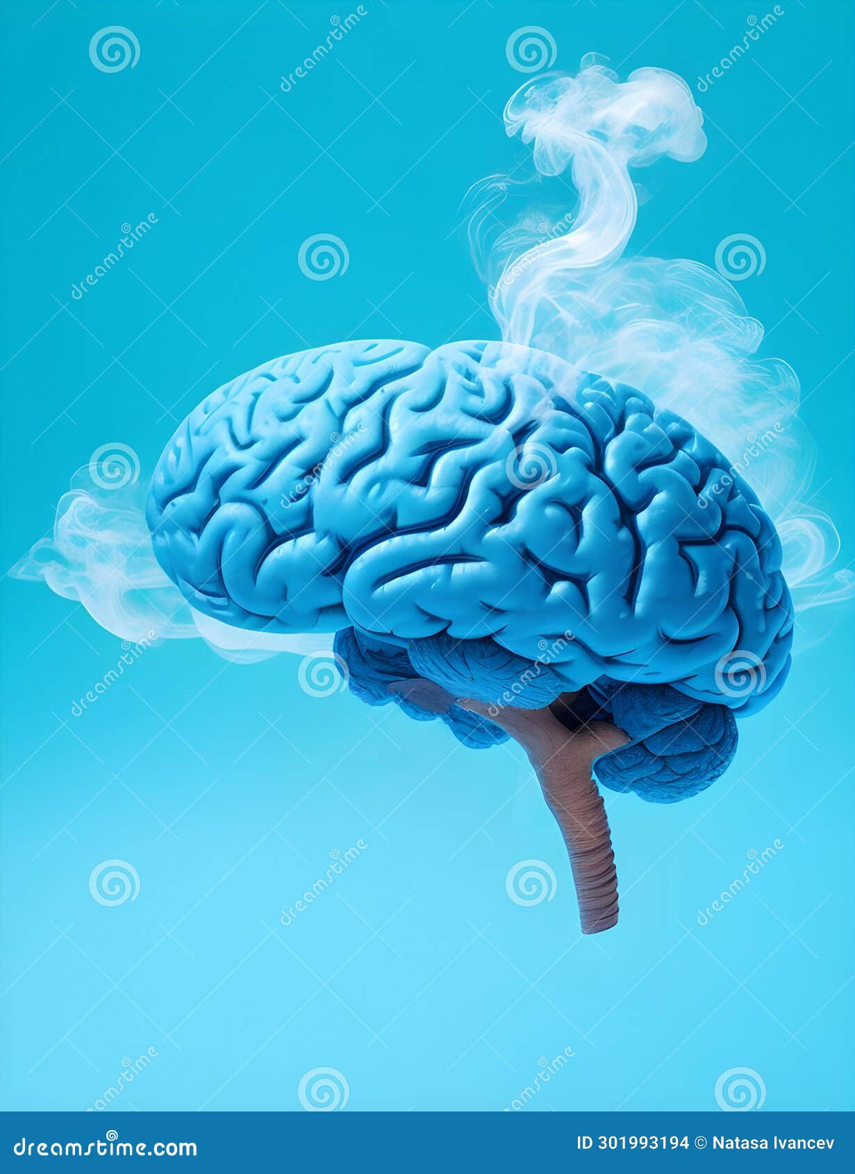 Creative Concept of a Tired Blue Brain on a Blue Background. Stock ...