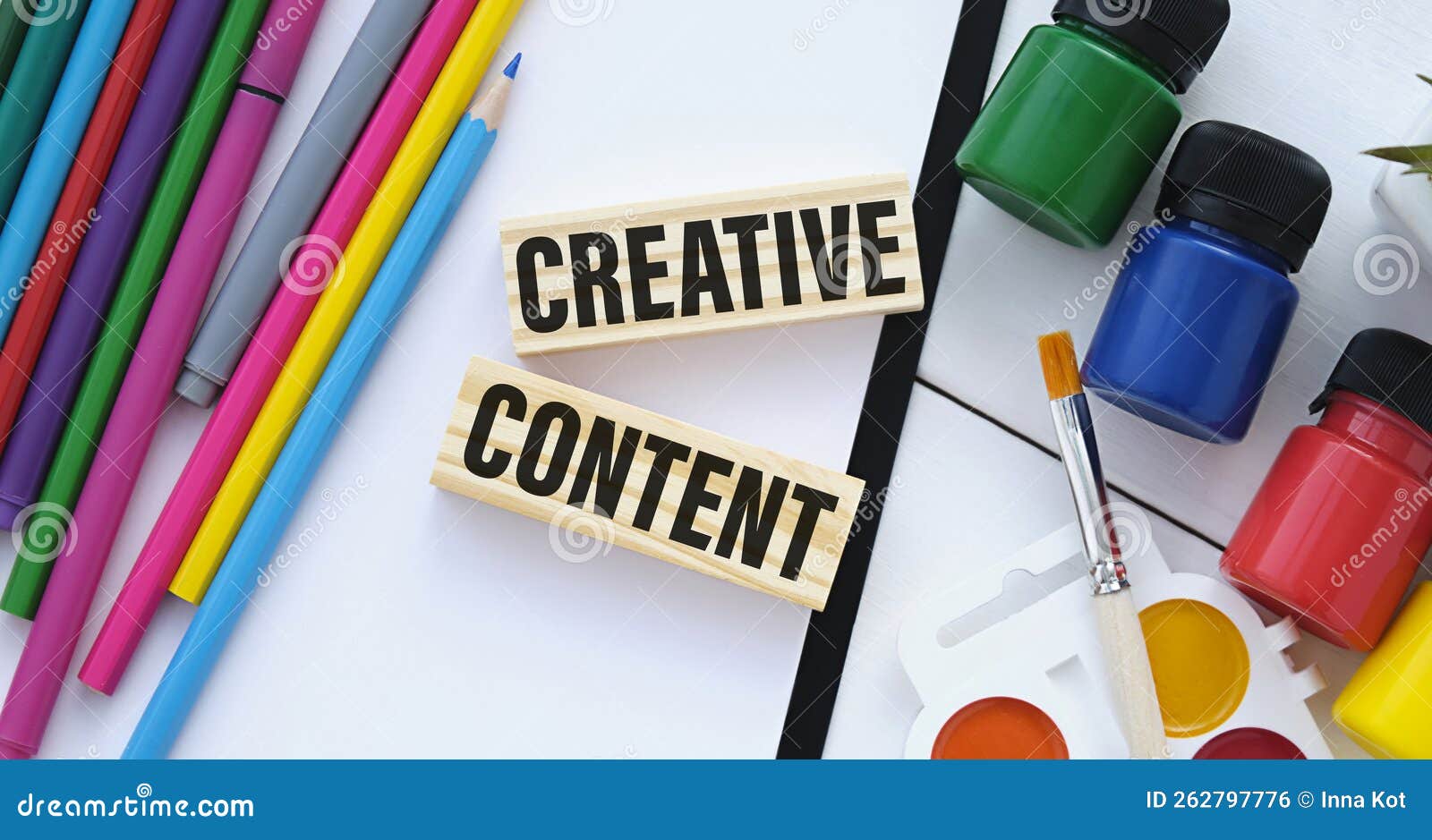 Creative Content Word Written on Wood Block with Colored Pencils and ...