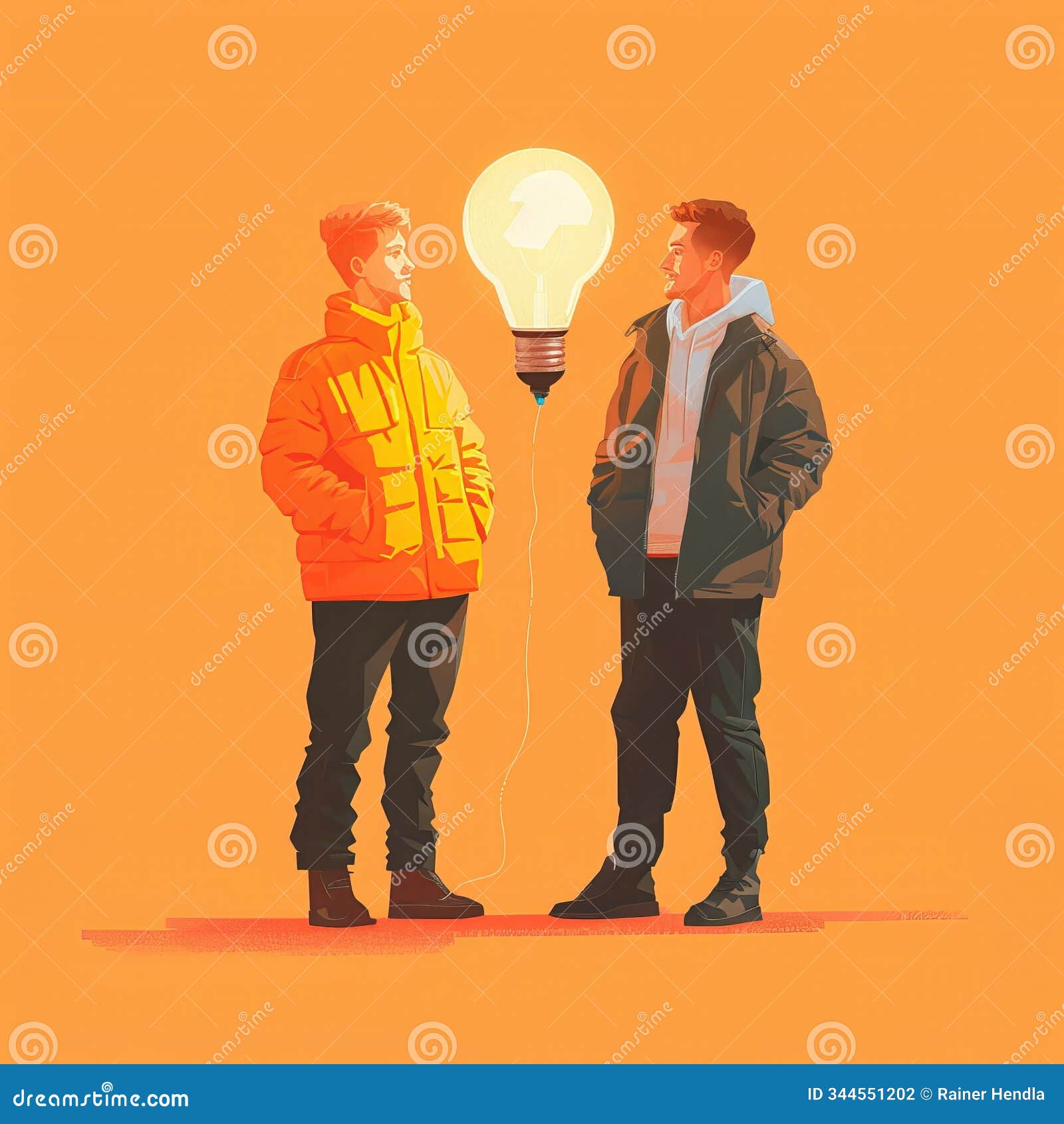 Creative Conversation between Two Friends with a Light Bulb Idea ...