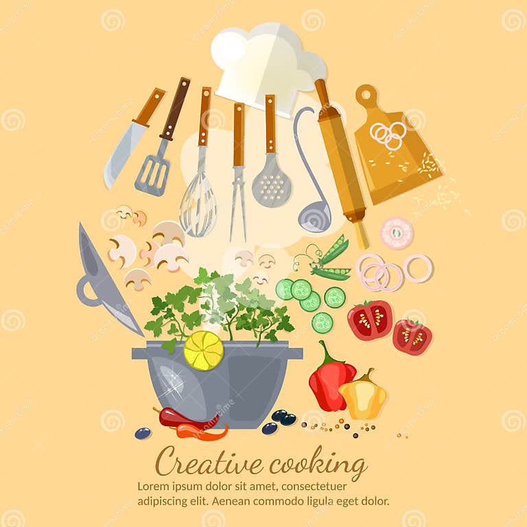 Creative Cooking Collection Cookbook Stock Vector - Illustration of ...