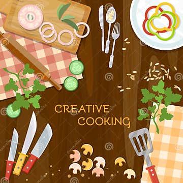 Creative Cooking Kitchenware Top View Stock Vector - Illustration of ...