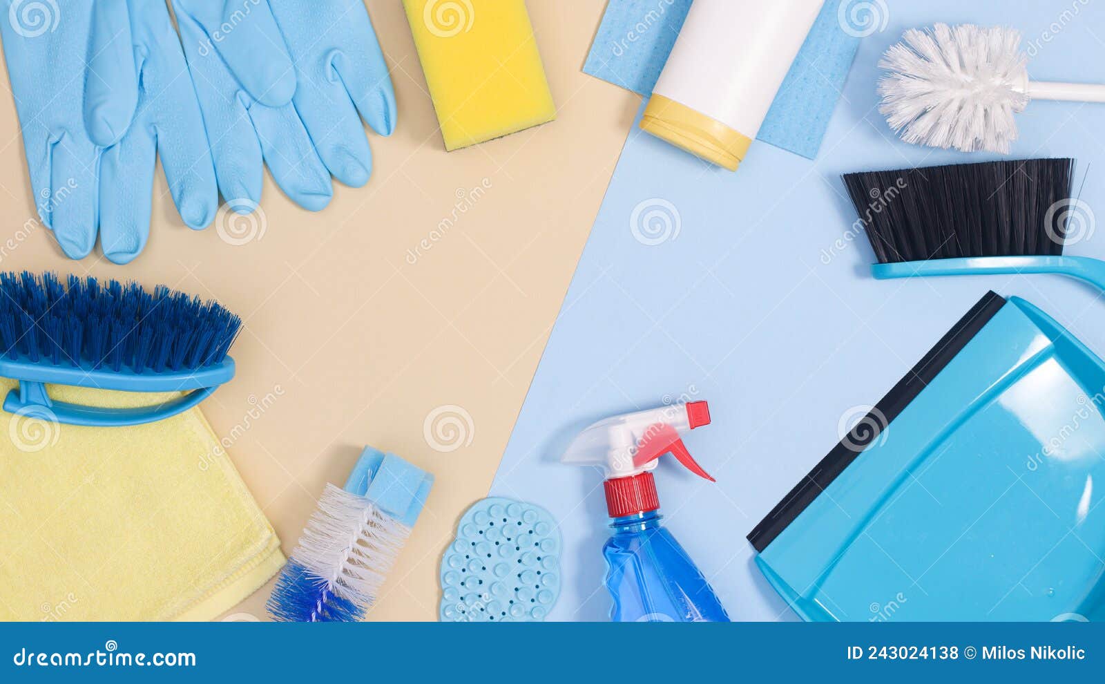 Creative Copy Space Frame Background with Cleaning Tools on Pastel ...