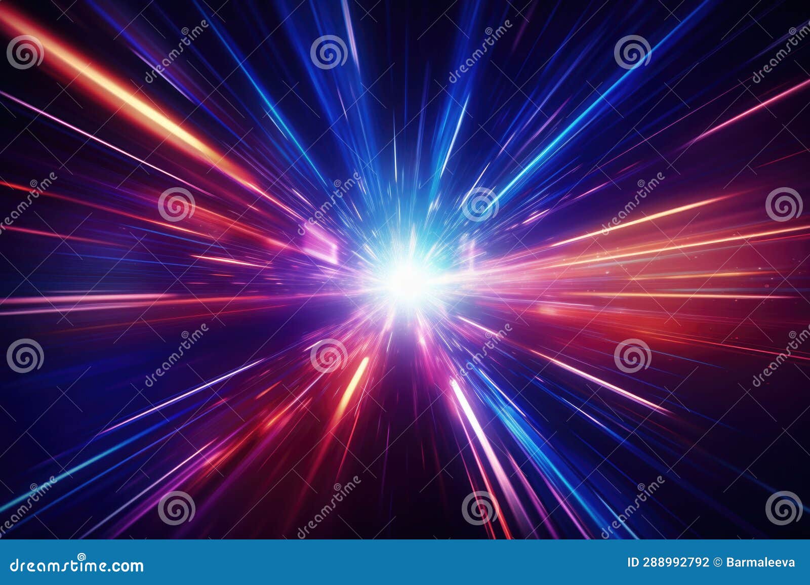 Creative Cosmic Hyper Jump Into Another Galaxy. Neon Glowing Rays In ...