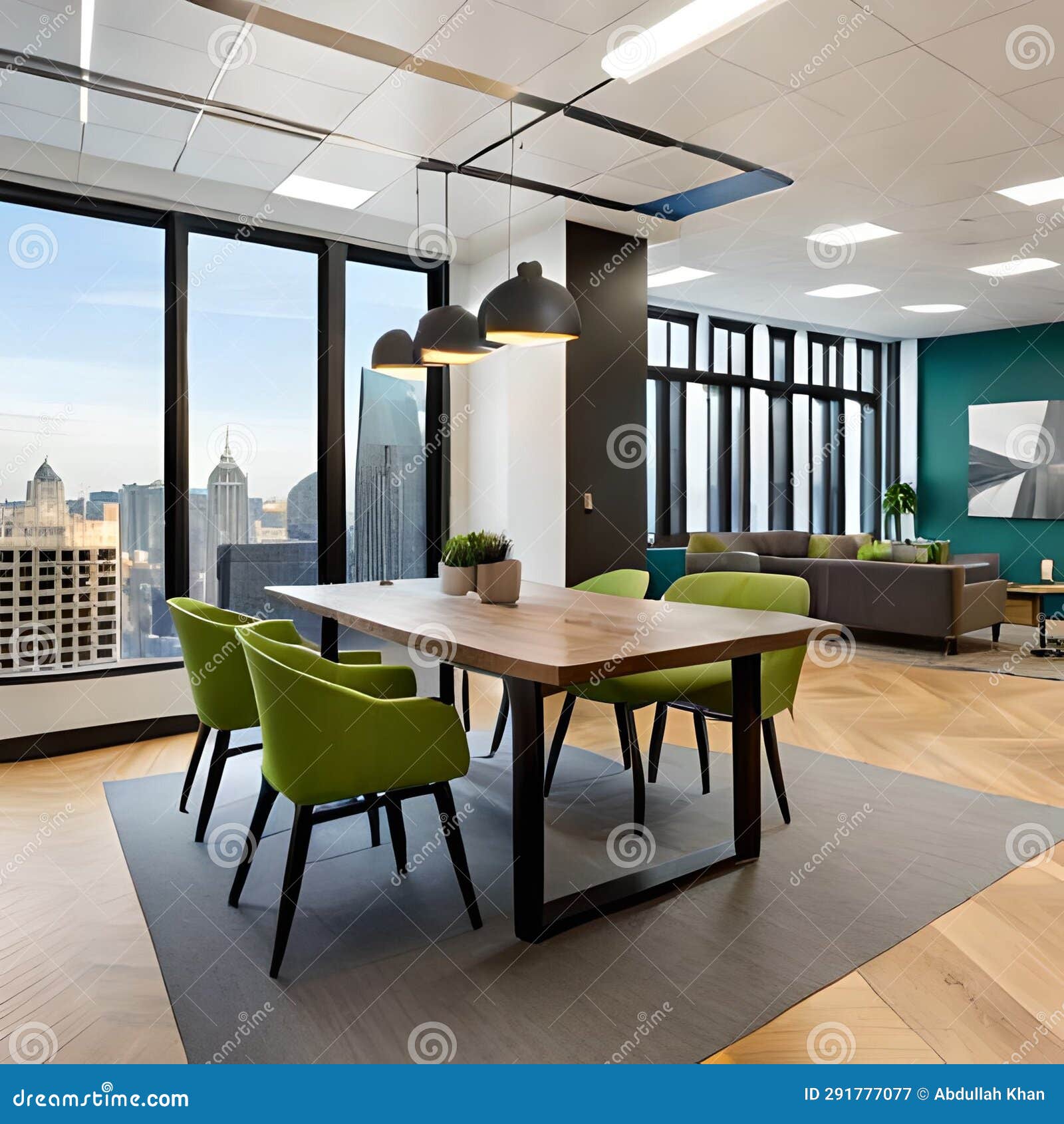 A Creative Coworking Space with a Vibrant Color Scheme and Communal ...