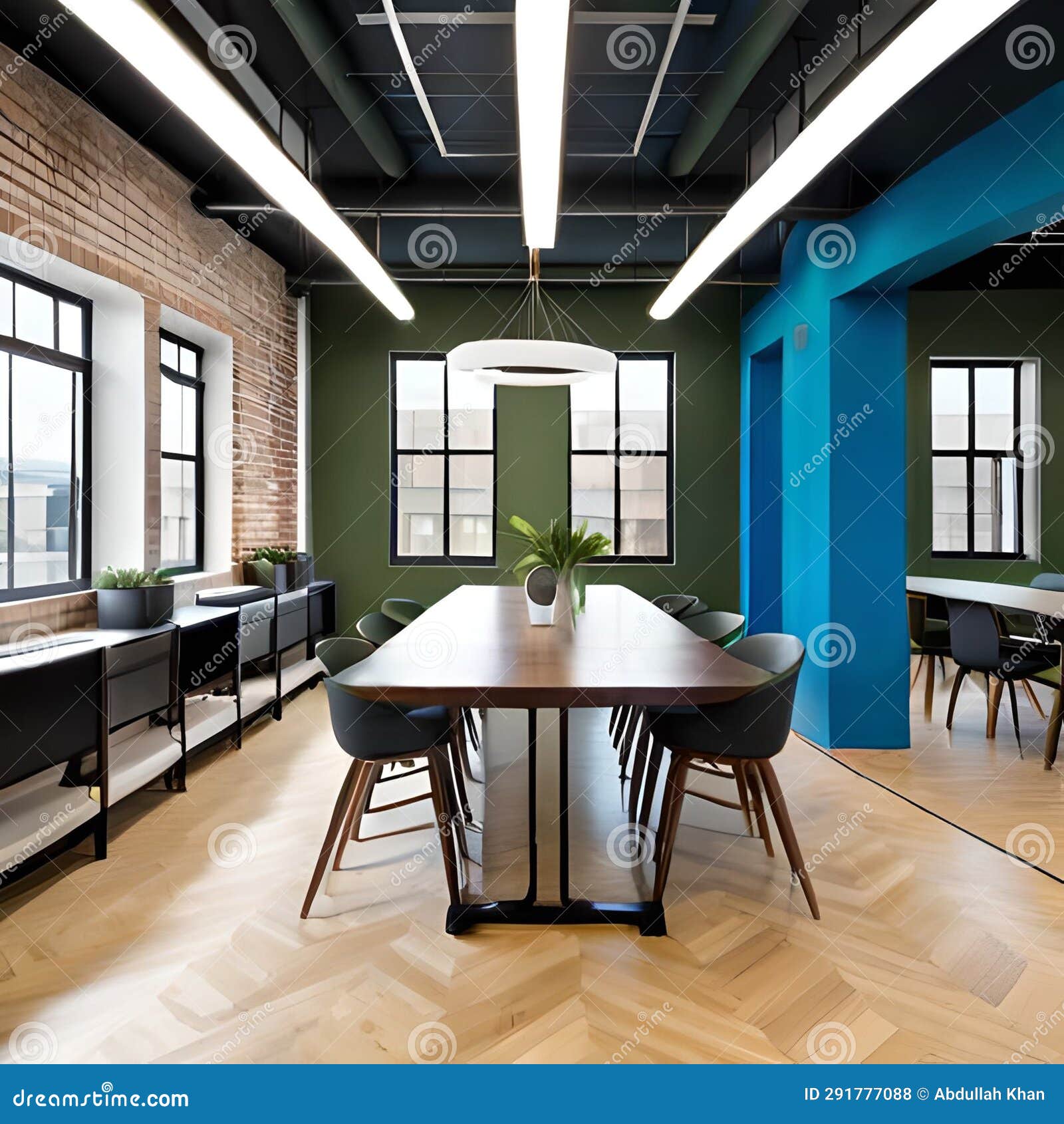 A Creative Coworking Space with a Vibrant Color Scheme and Communal ...