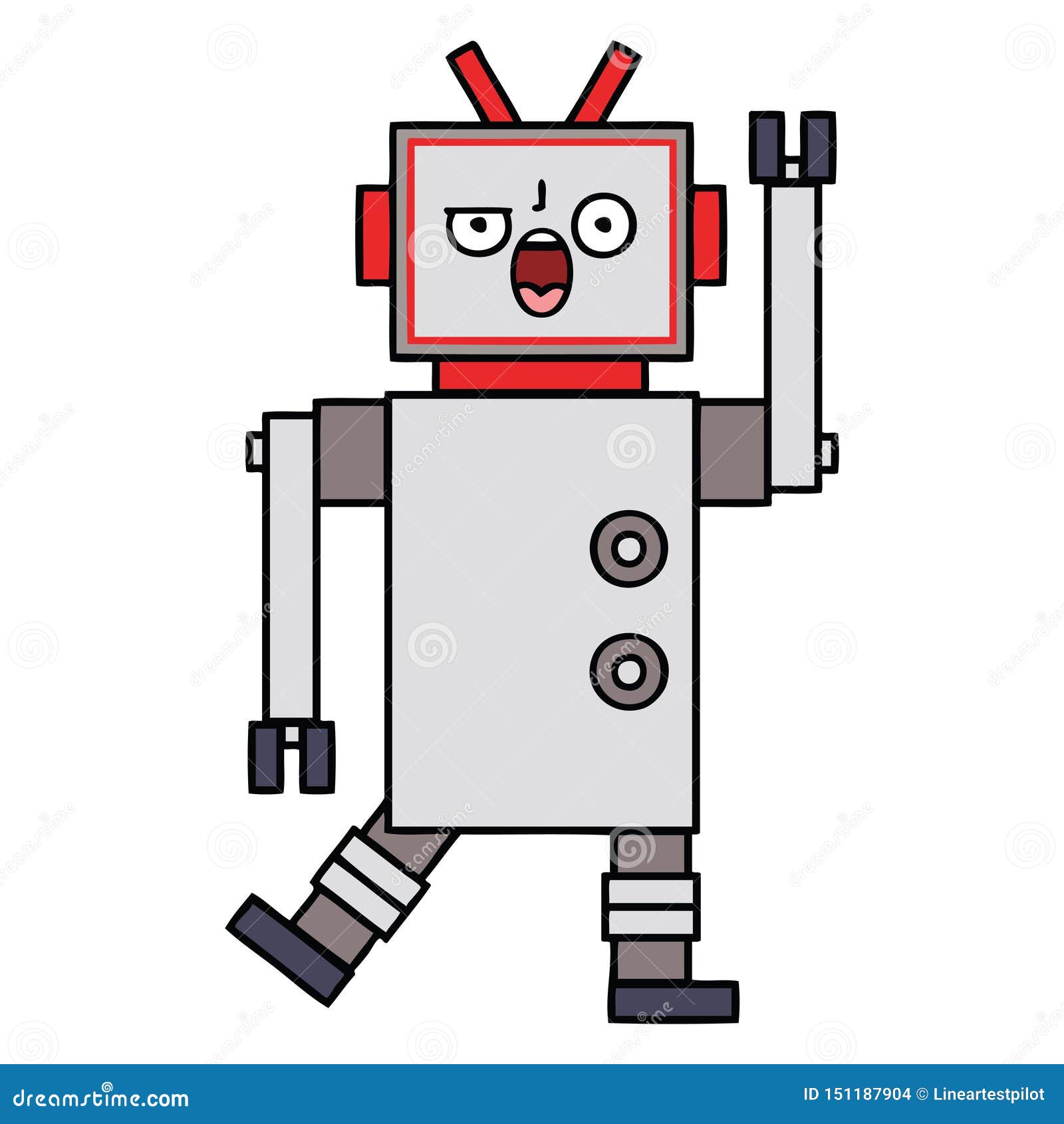 A Creative Cute Cartoon Angry Robot Stock Vector - Illustration of hand ...
