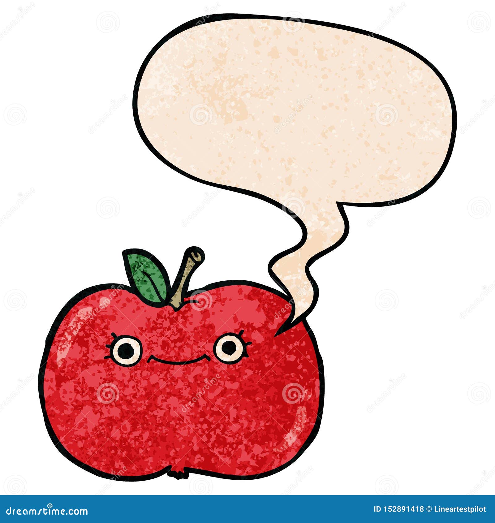 A Creative Cute Cartoon Apple and Speech Bubble in Retro Texture Style ...