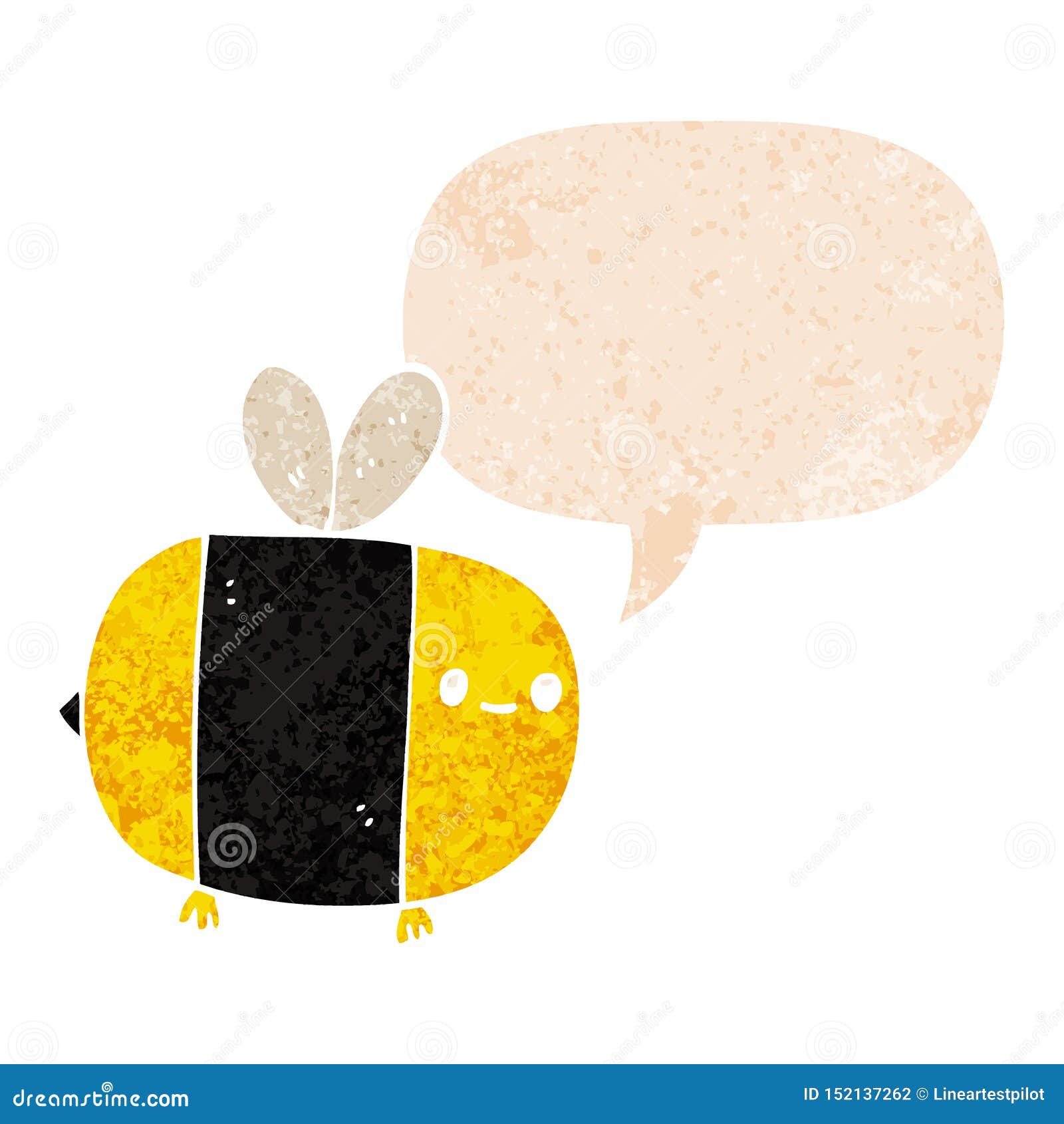 A Creative Cute Cartoon Bee and Speech Bubble in Retro Textured Style ...