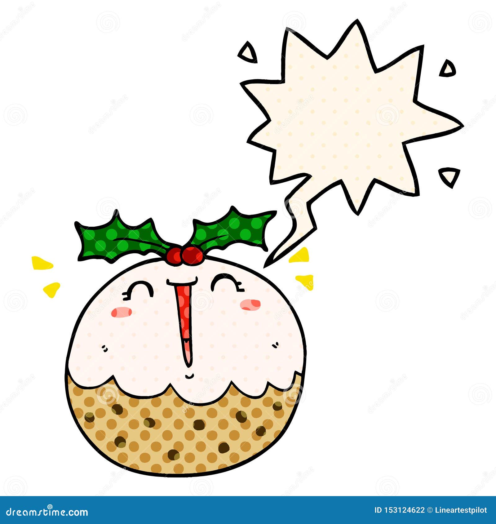 A Creative Cute Cartoon Christmas Pudding and Speech Bubble in Comic ...